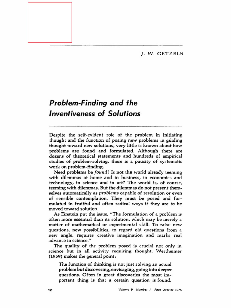 R06 - 1975 Getzels Problem Finding and The Inventiveness of Solutions ...