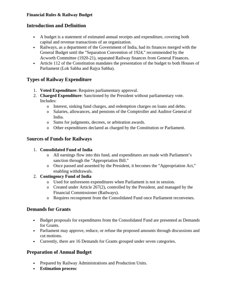 Railway Budget and Financial Rules Overview | PDF | Budget | Governance