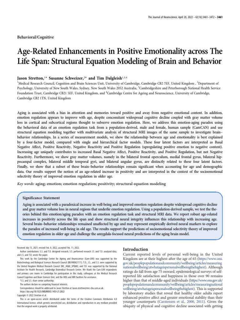 Age-Related Enhancements in Positive Emotionality Across The Life Span ...