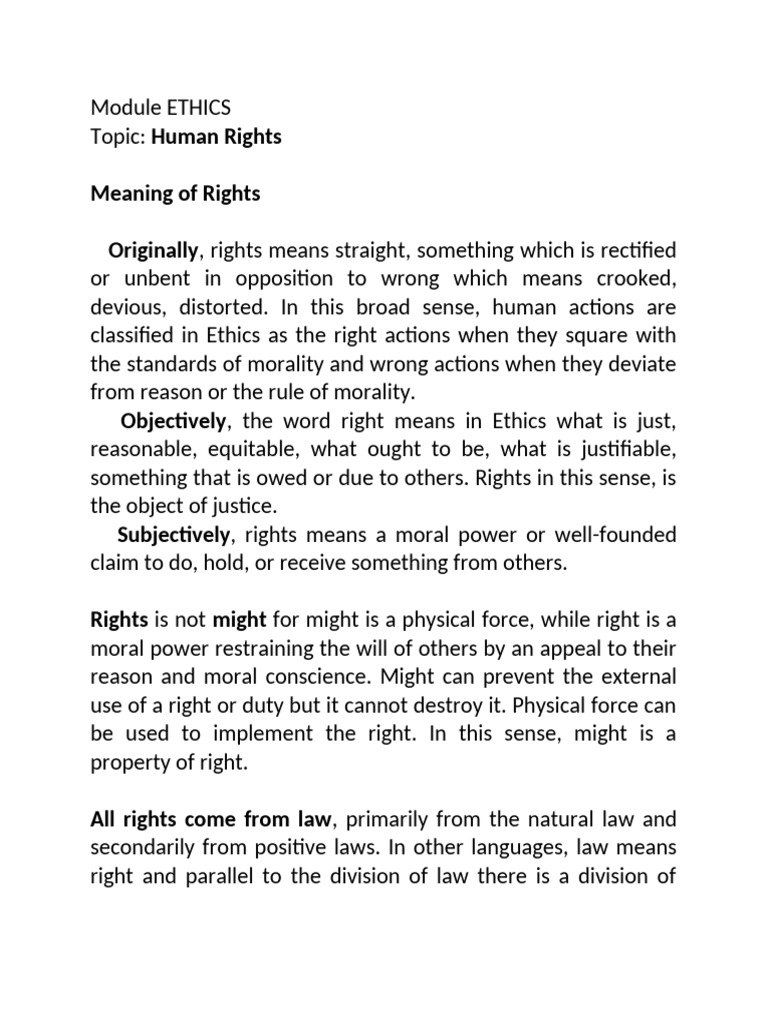 Rights.-Ethics-module-1 | PDF | Rights | Slavery