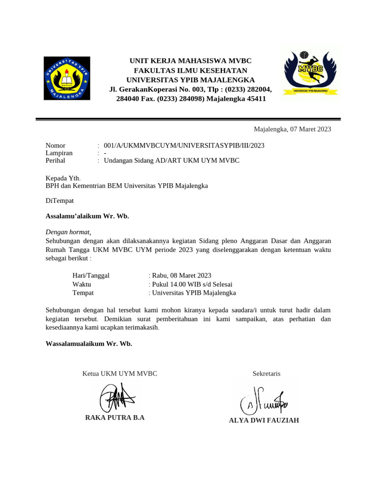 Surat Undangan Bem Univ (1) (2) | PDF