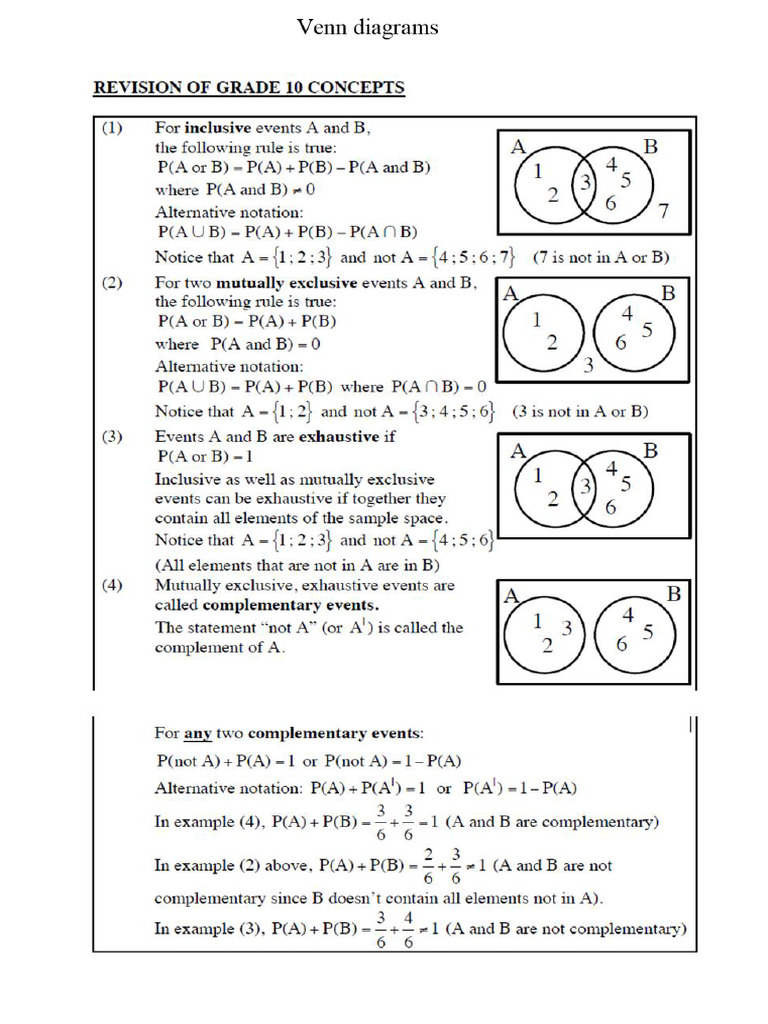 Venn Diagrams Notes Qs Memo | PDF