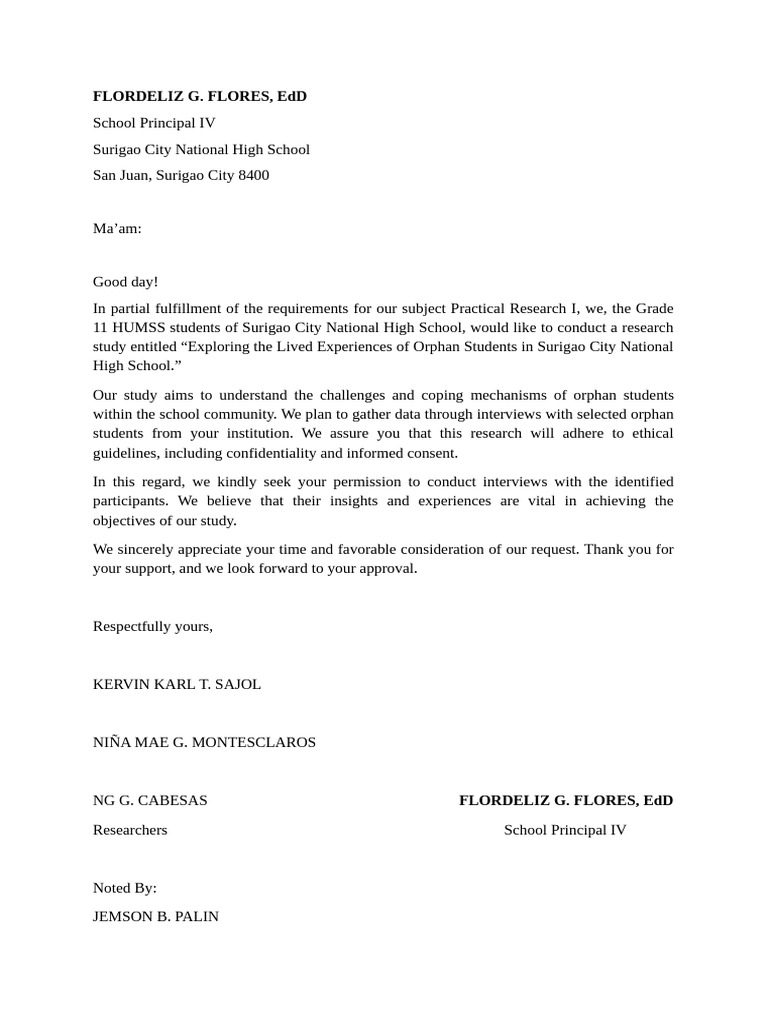 Letter To The Principal | PDF