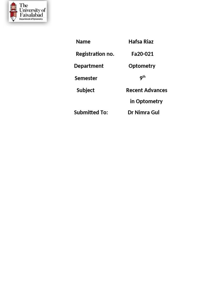 Recent Advances in Optometry Manual | PDF