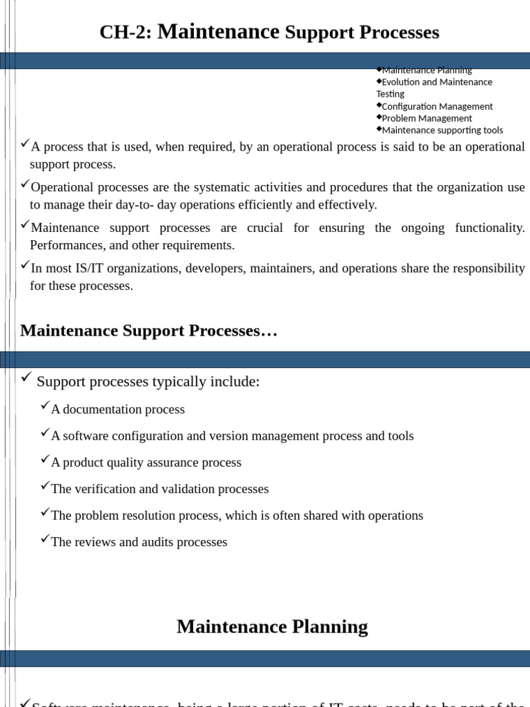CH-2 Maintenance Support Processes1 | PDF | Backup | Software Testing