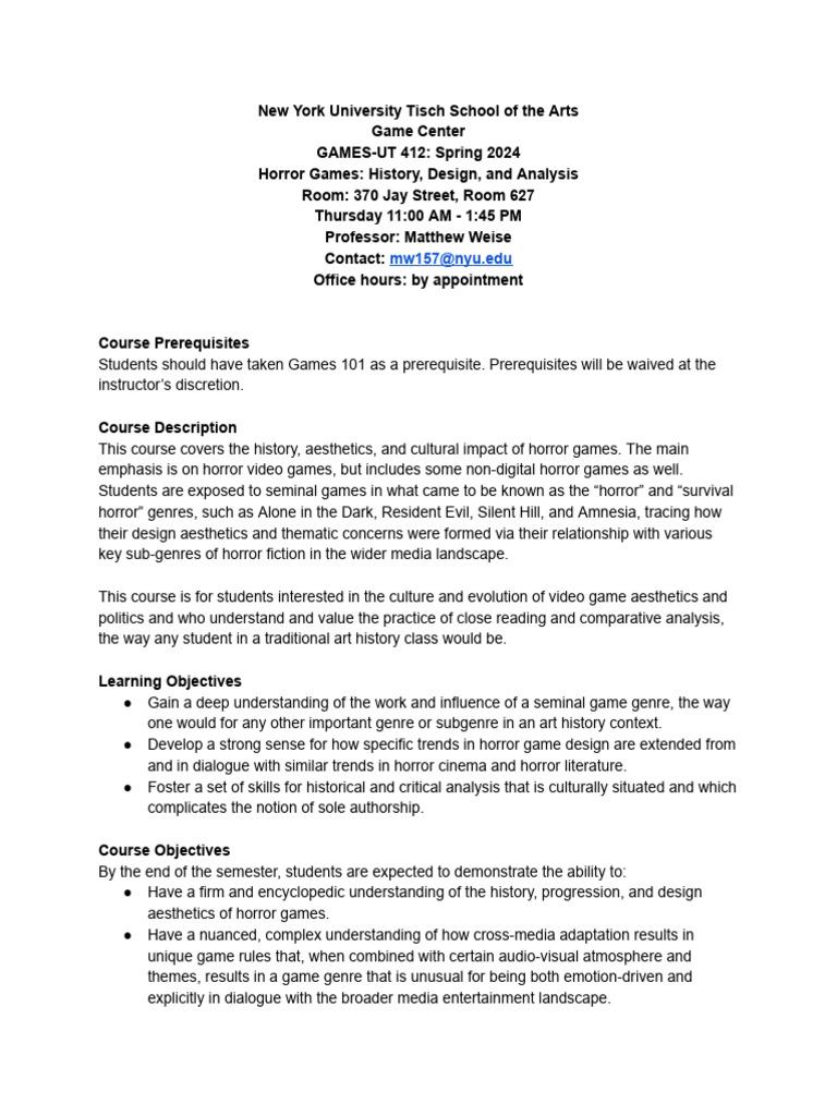 Horror Games: History and Design Analysis | PDF | Zombies | Genre