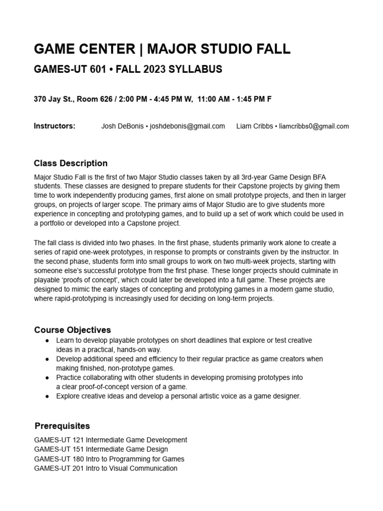 Syllabus - Major Studio Fall 2023 | PDF | Failure | Prototype
