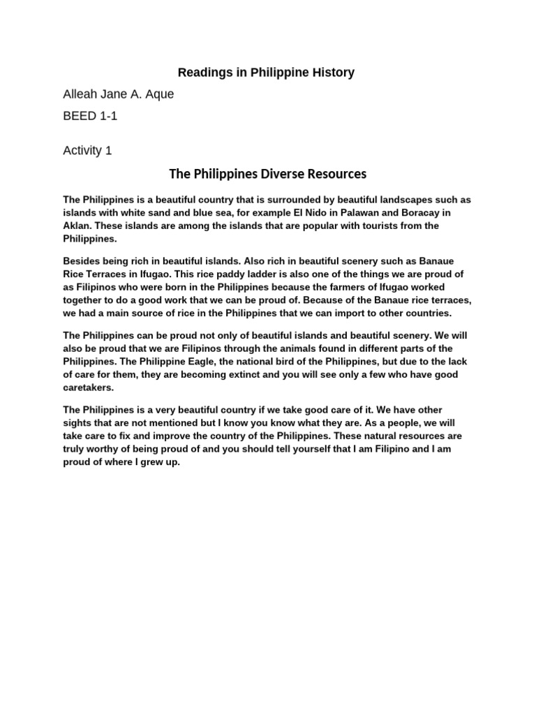 AQUE,ALLEAH JANE -Readings in Philippine History | PDF | Philippines