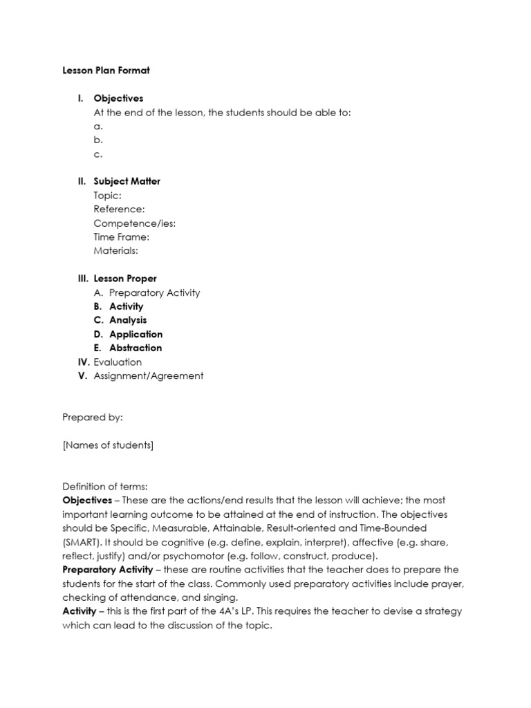 Acitivity 2 LP Format | PDF | Lesson Plan | Learning