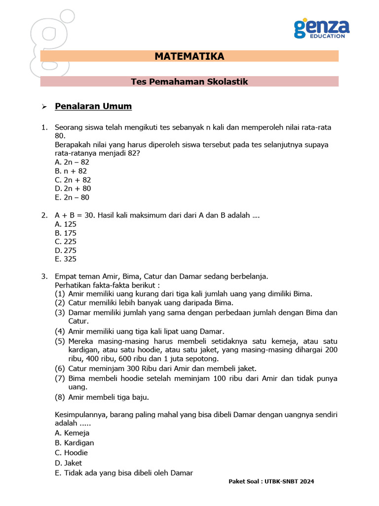 Soal Utbk Subtes (Matematika) - 1 | PDF