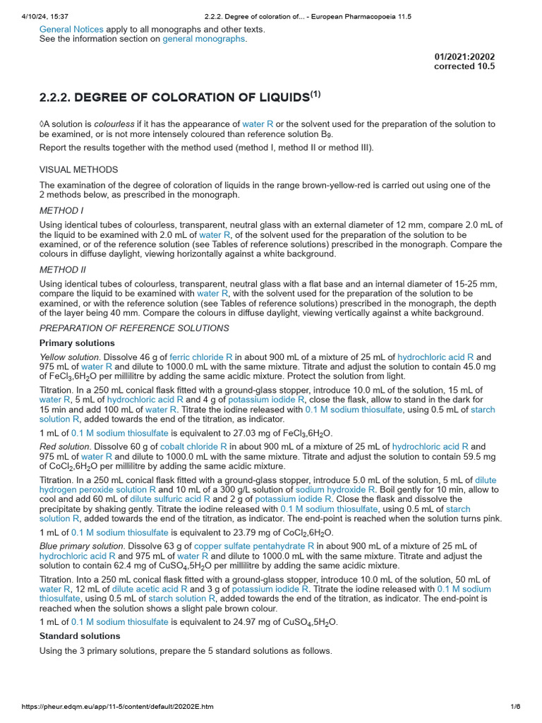 2.2.2. Degree of Coloration Of... - European Pharmacopoeia 11.5 | PDF | Color | Light