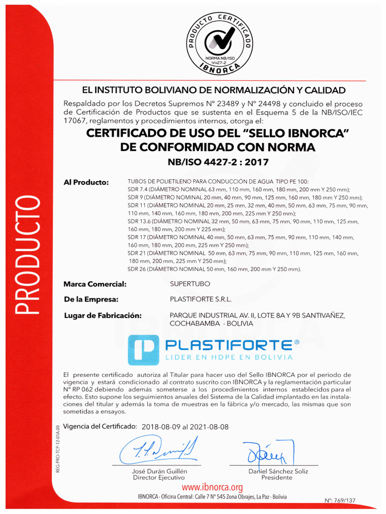 Certificado Hdpe NB - Iso 4427-2 | PDF