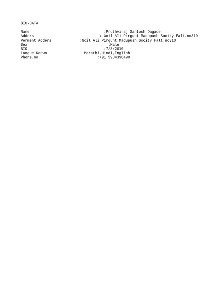 Bio Data | PDF