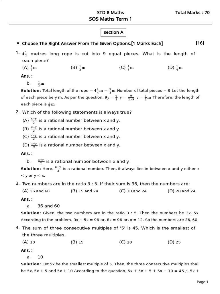 SOS Maths Term 1_solution | PDF | Mathematics