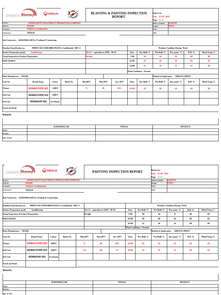 Painting Inspection Report | PDF | Paint | Metalworking