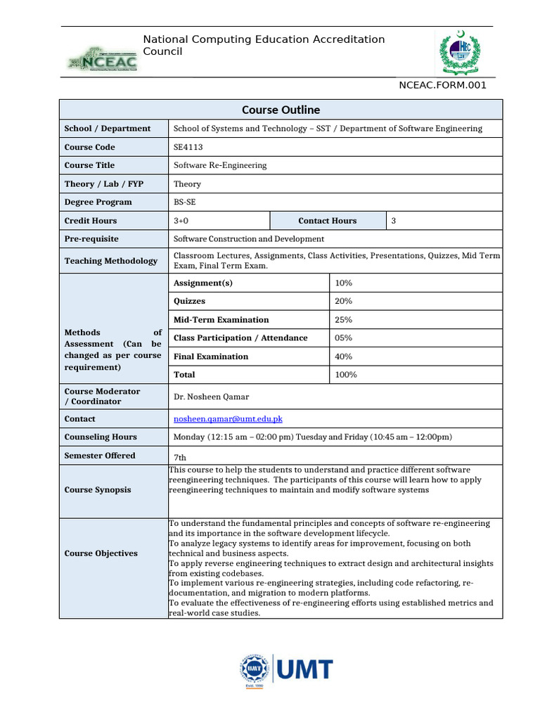 SW Re Engineering Course Outline F24 | PDF | Systems Engineering ...