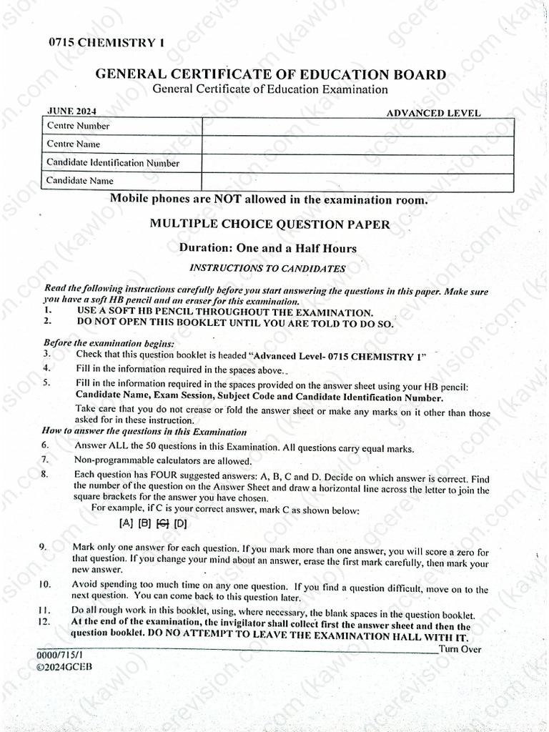 Chem Paper 1 2024 | PDF