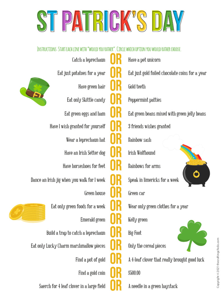 ST Patricks Would You Rather | PDF