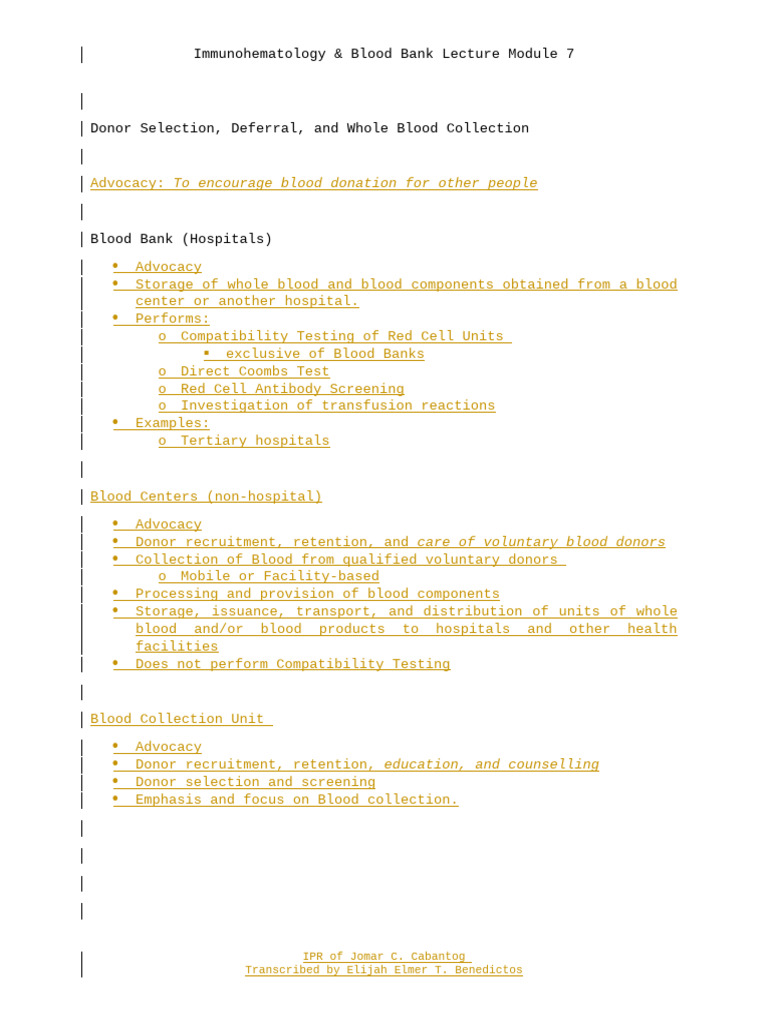 Blood Donation: Selection & Collection Guide | PDF | Blood Donation ...