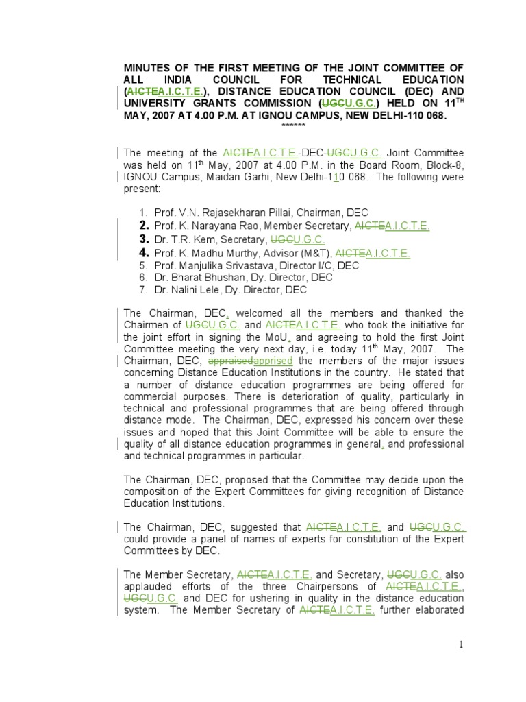 Joint Committee Meeting Minutes on Distance Education | PDF | Committee ...