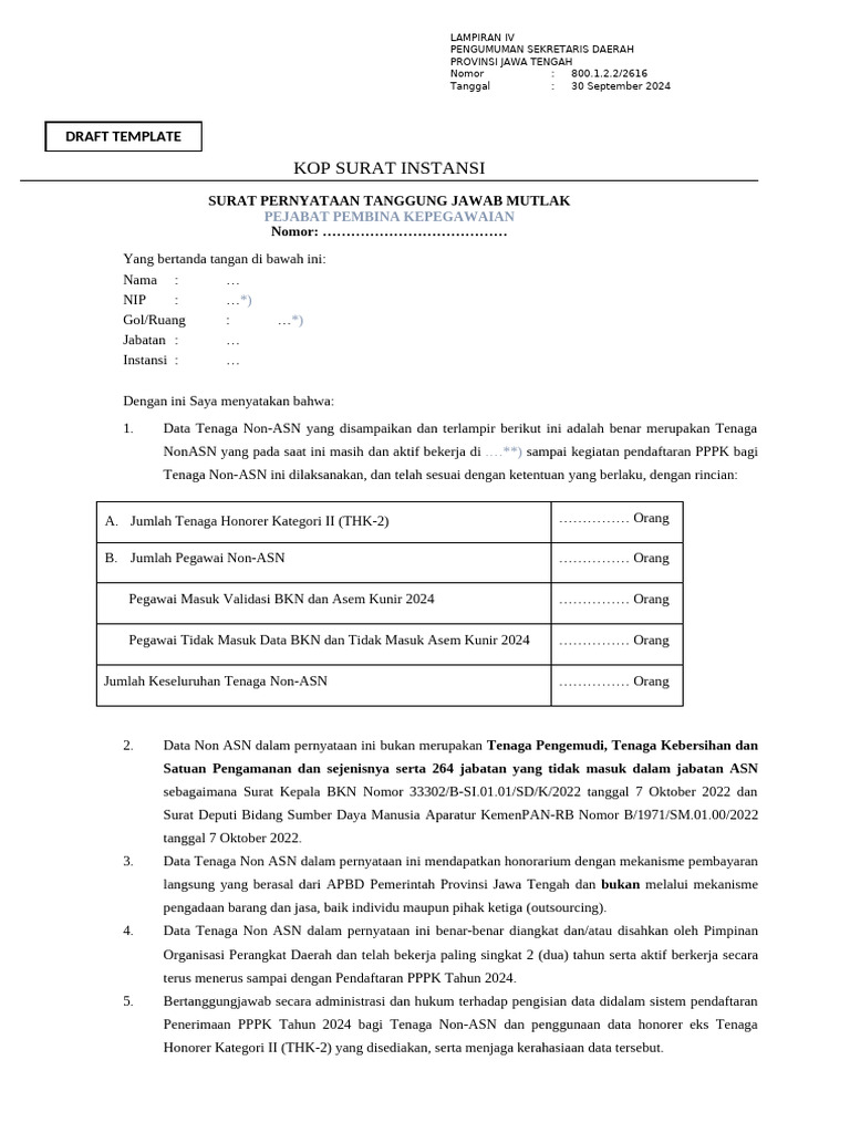 Lampiran IV (Format SPTJM Pendaftaran PPPK) | PDF