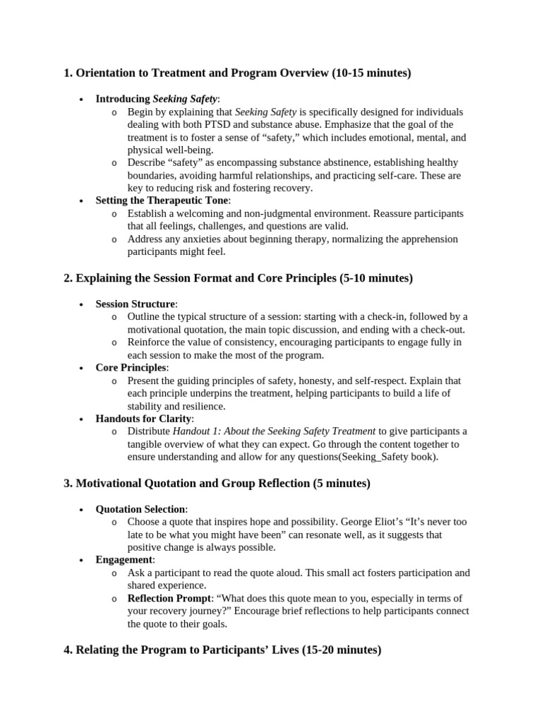 Seeking Safety Program Overview | PDF | Goal Setting | Goal