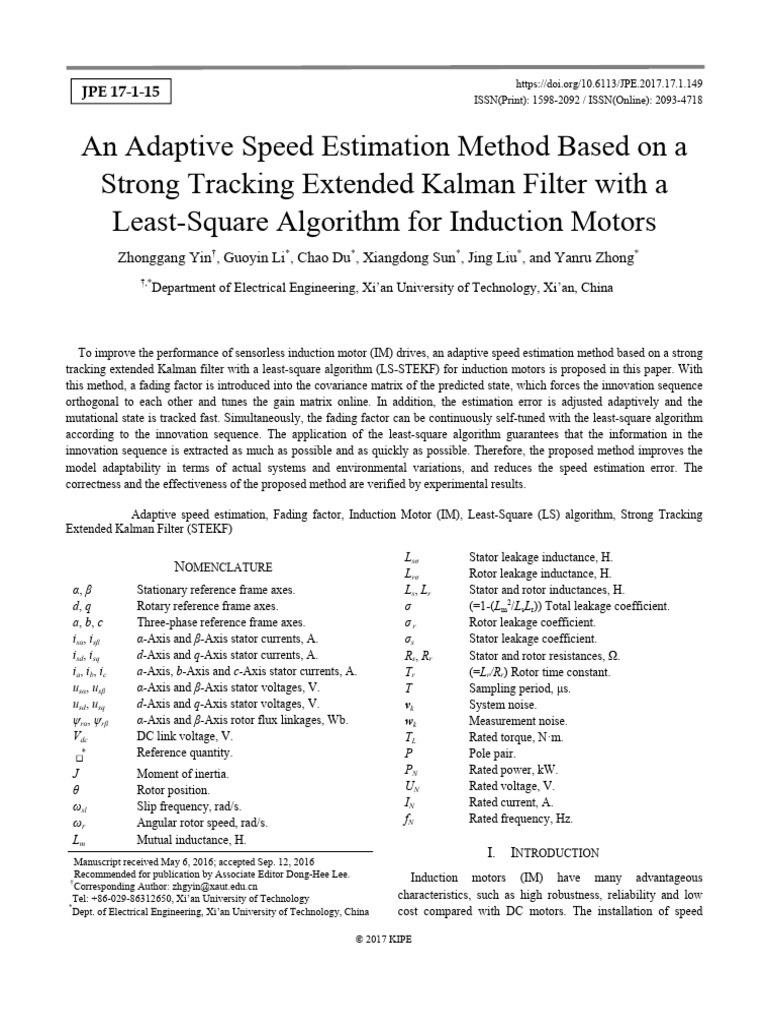 An Adaptive Speed Estimation Method Based on a Strong Tracking Extended ... An Adaptive Speed Estimation Method Based on a Strong Tracking Extended ...