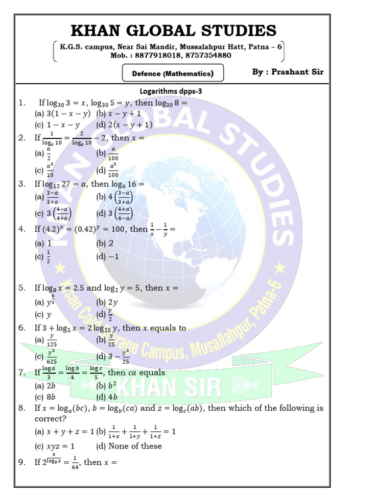 Logarithm Practice Questions and Answers | PDF | Algebra | Arithmetic