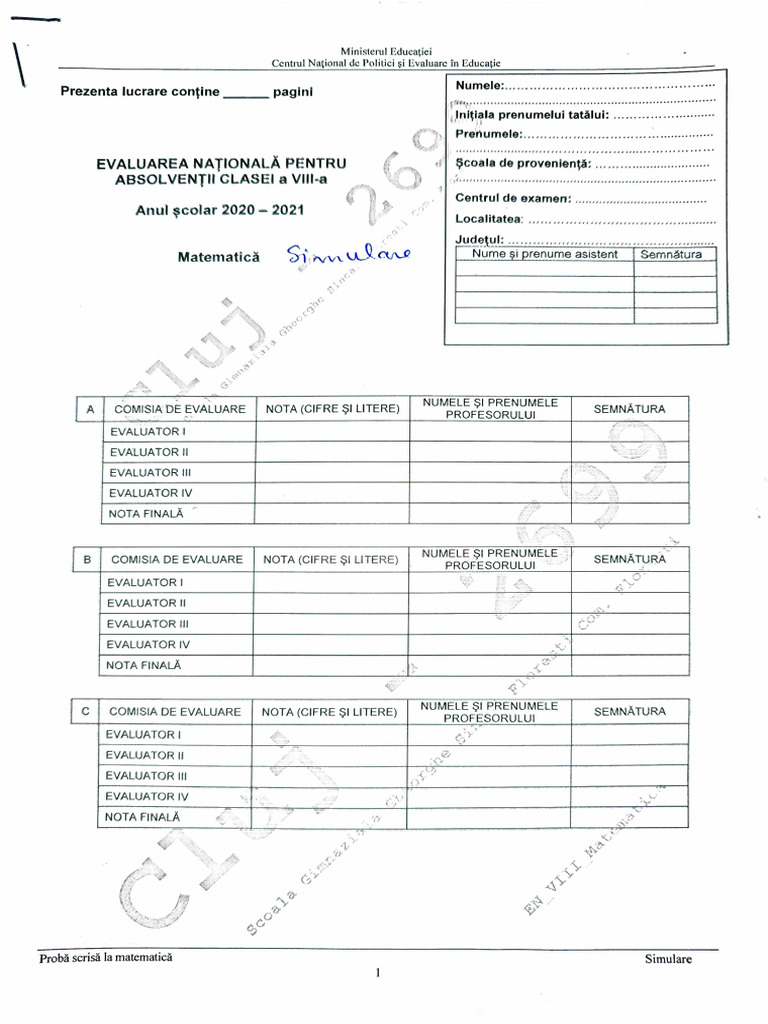 Simulare 2020-2021 | PDF