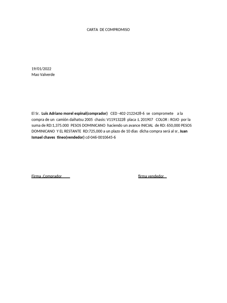 Carta Compromiso Camion | PDF