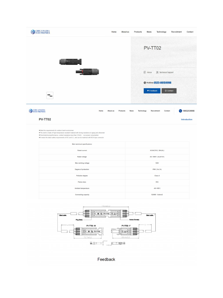 Chuangda Electronics PV-TT02 Solar Connector Specifications | PDF