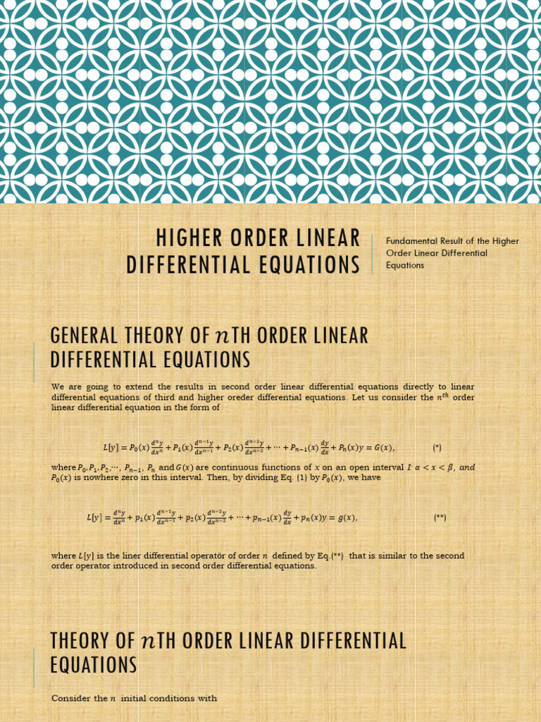 Higher Order Linear Differential Equations | PDF | Differential Equations | Equations