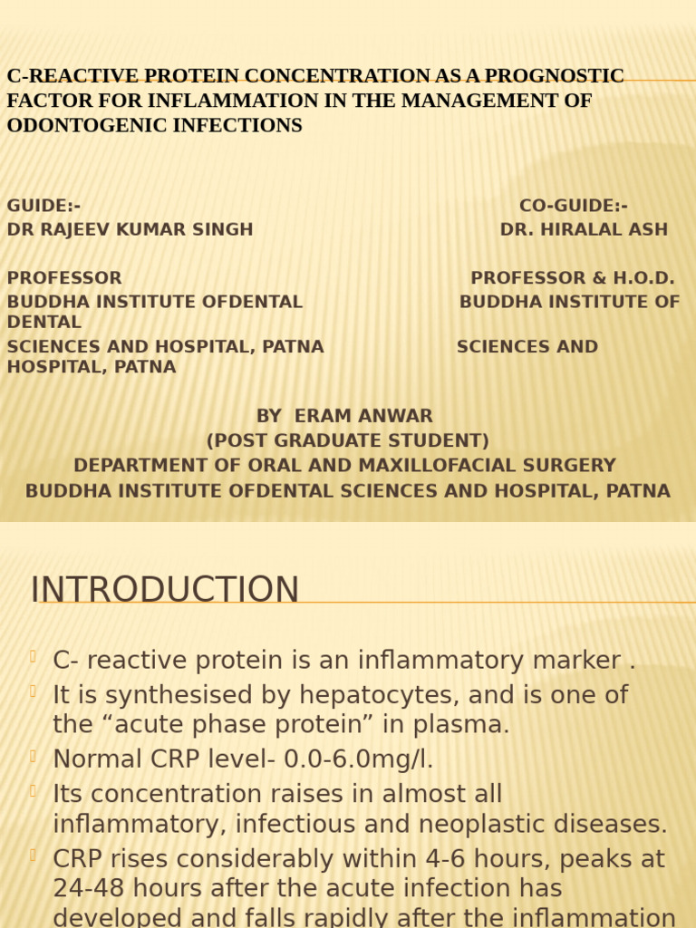 Synopsis Presentation | PDF | C Reactive Protein | Medicine