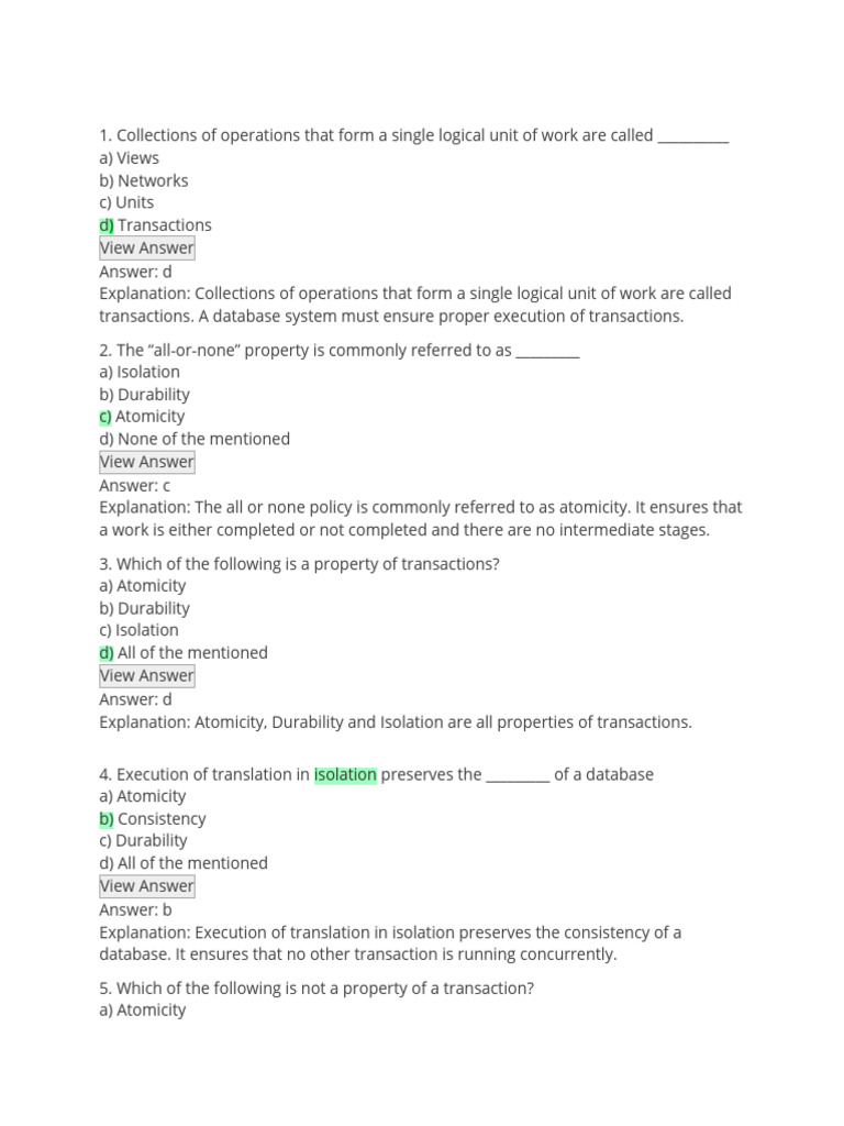 model of questions MCQ | PDF | Database Transaction | Data Management