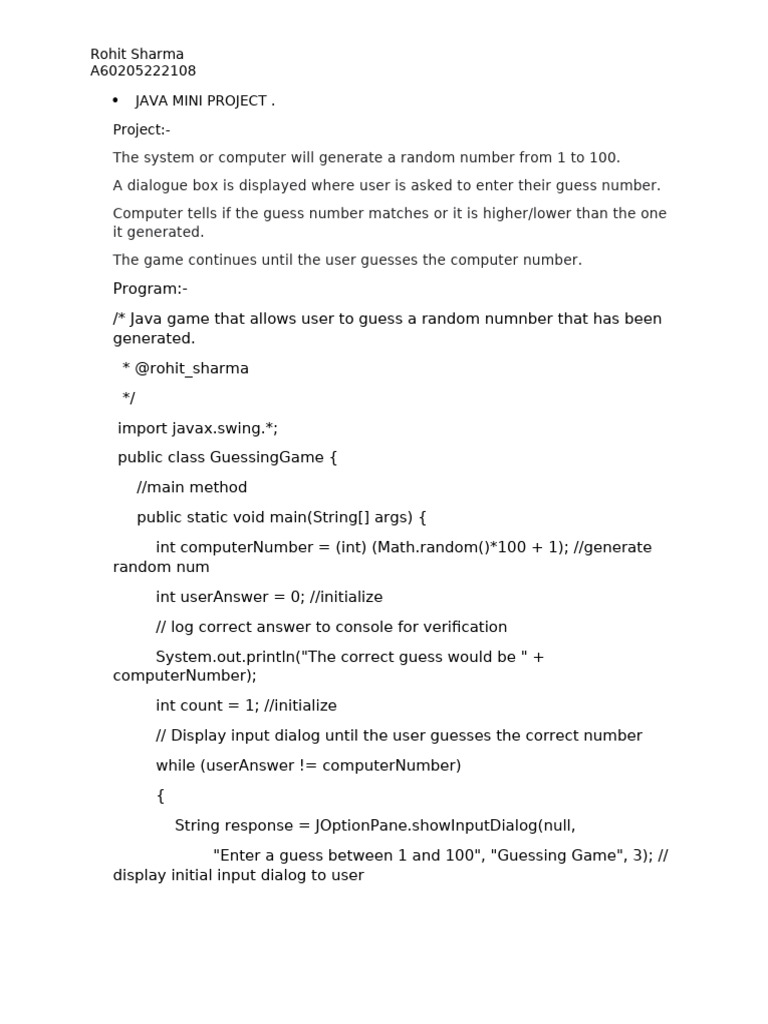 JAVA MINI PROJECT ROHIT SHARMA (b2) | PDF | Computer Engineering | Software Development