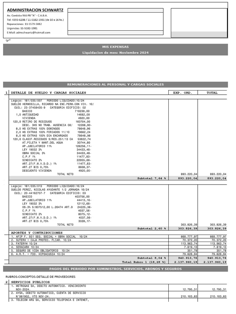 Mis Expensas Liquidacion de Mes: Noviembre 2024: Solorzano Martin Uf: 049 Piso: 5 Dto: F | PDF ...