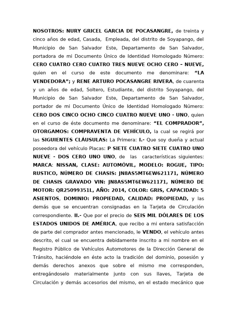 Compraventa de Vehículo Nissan 2014 | PDF | Vehículos | Coche