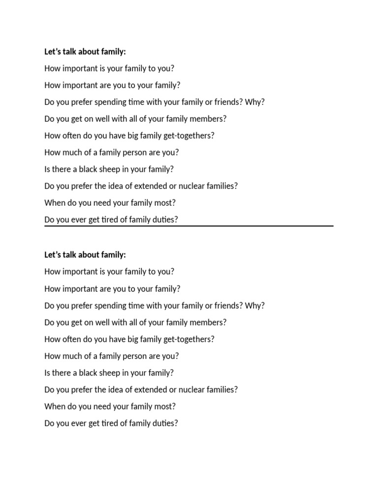 Family Discussion Questions | PDF