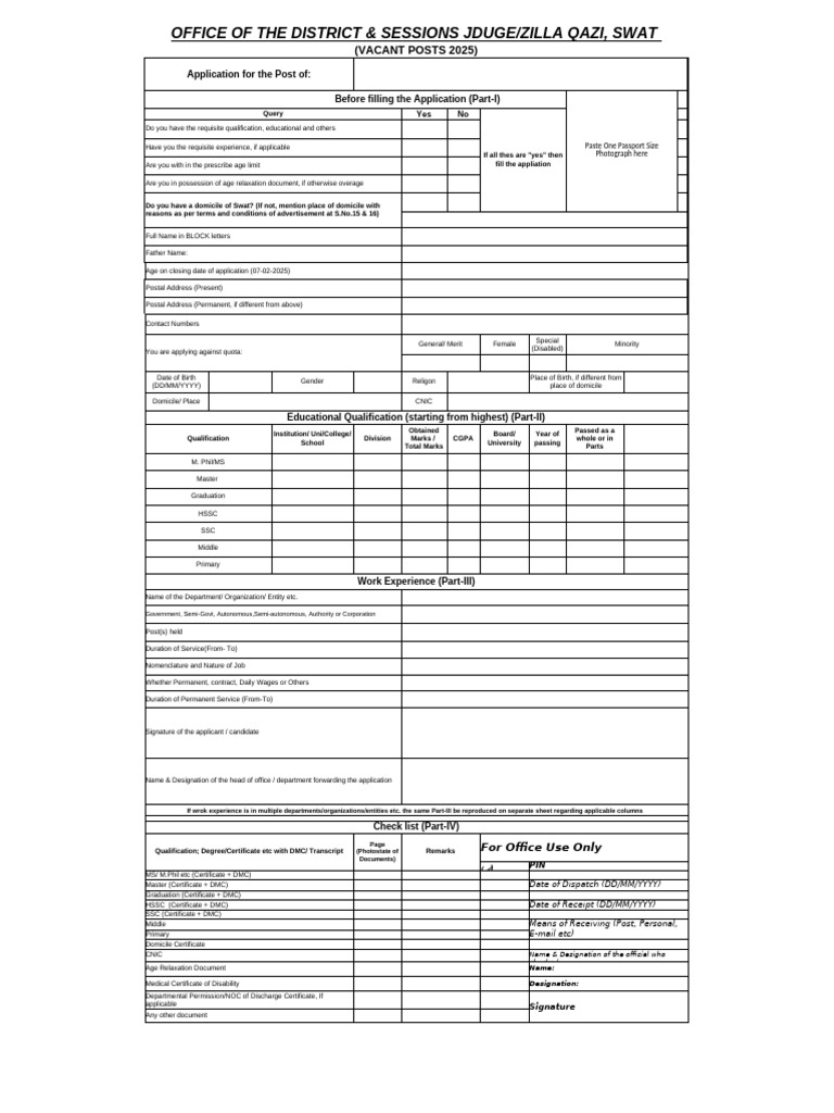 DSJ Application Form for Swat 2025 | PDF | Justice | Crime & Violence