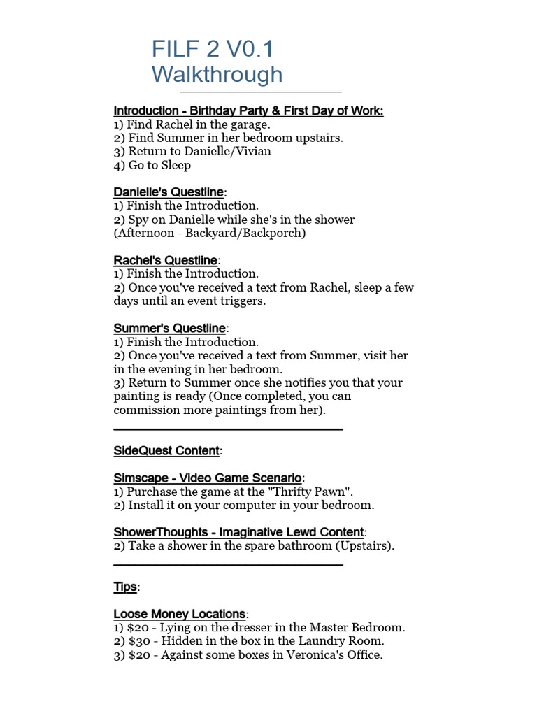 FILF 2 V0.1 Walkthrough | PDF