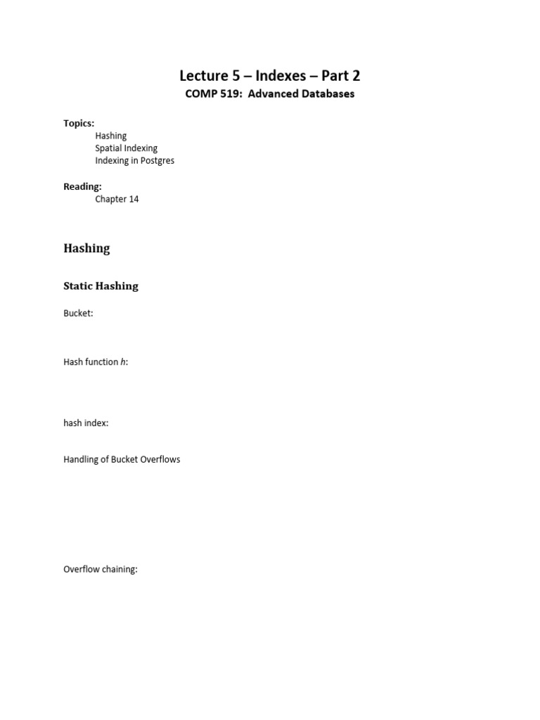 Lecture 5 - Indexes 2 - Template | PDF | Database Index | Databases