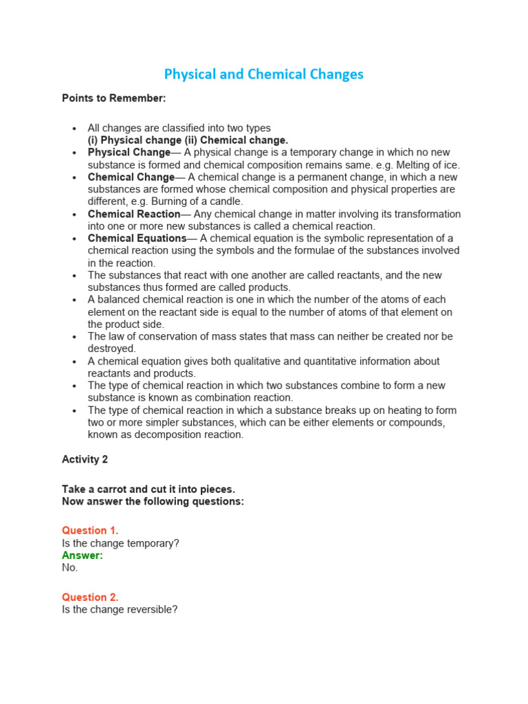 Physical - Chemical Changes | PDF | Chemistry | Chemical Substances