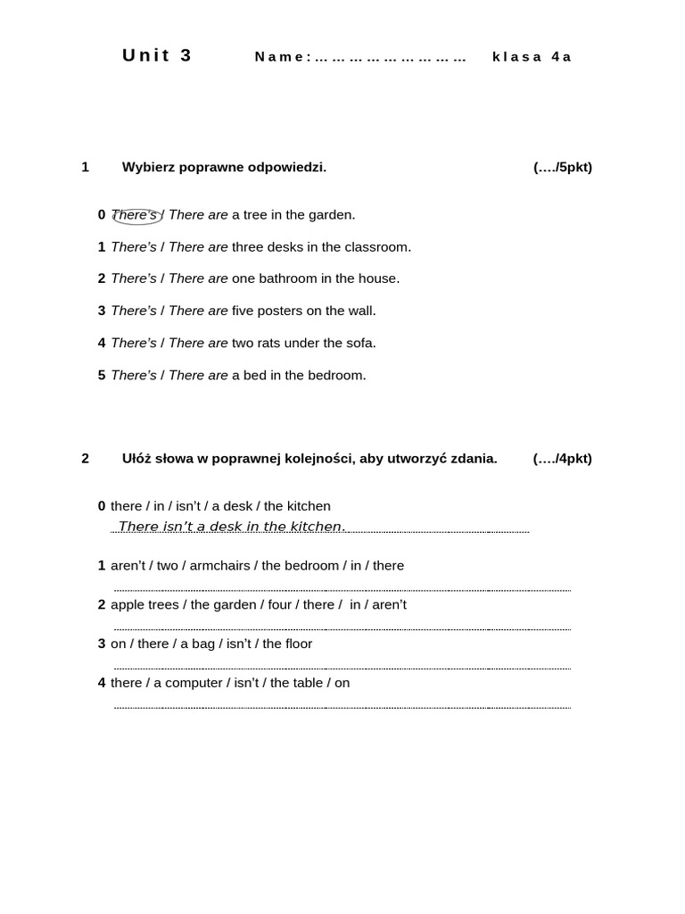 English Class Unit 3 Klasa 4 | PDF