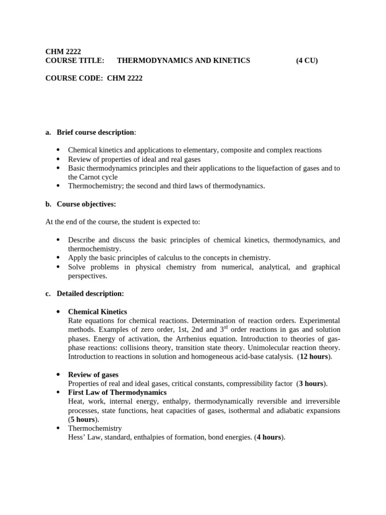 Thermodynamics and Kinetics Course Overview | PDF