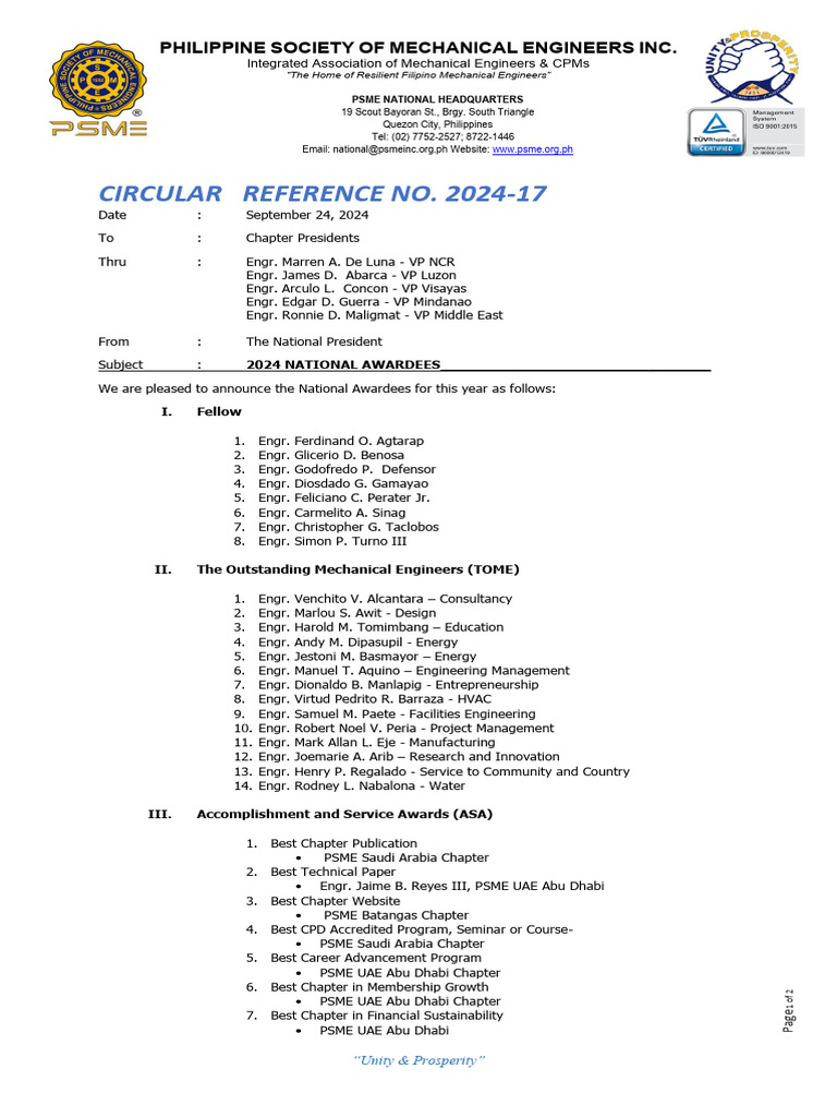 Circular - Awards and Recognition 2024 | PDF | Philippines | Demons
