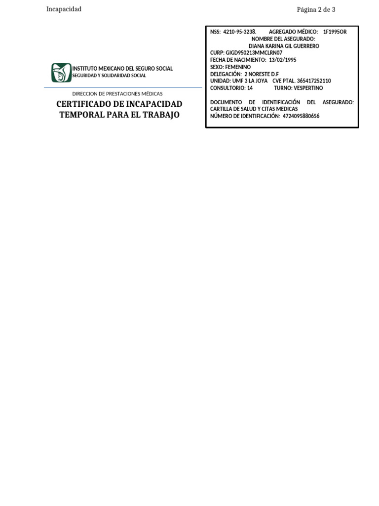 Incapacidad Imss Editable | PDF