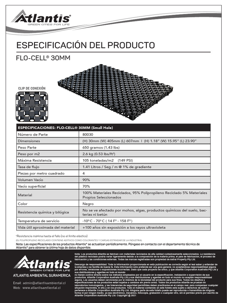 Atlantis Flo-Cell 30mm Small Hole (Ficha Tecnica) | PDF