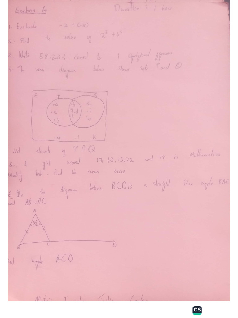Mates Innovation Tuition Center-January Week 1 Math Test | PDF