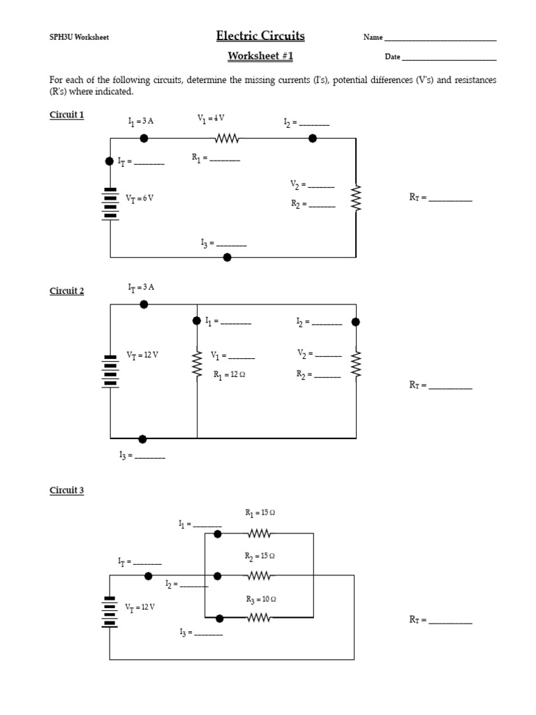 Electric Circuits Worksheet for SPH3U | PDF