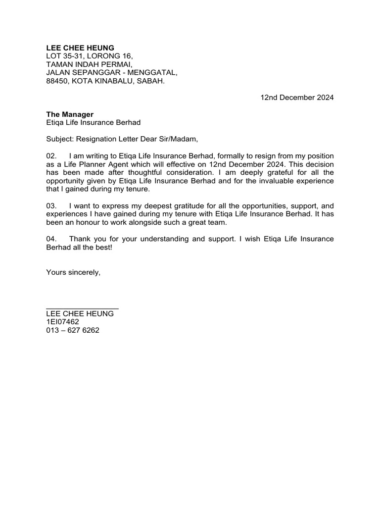 Resignation - LCH | PDF